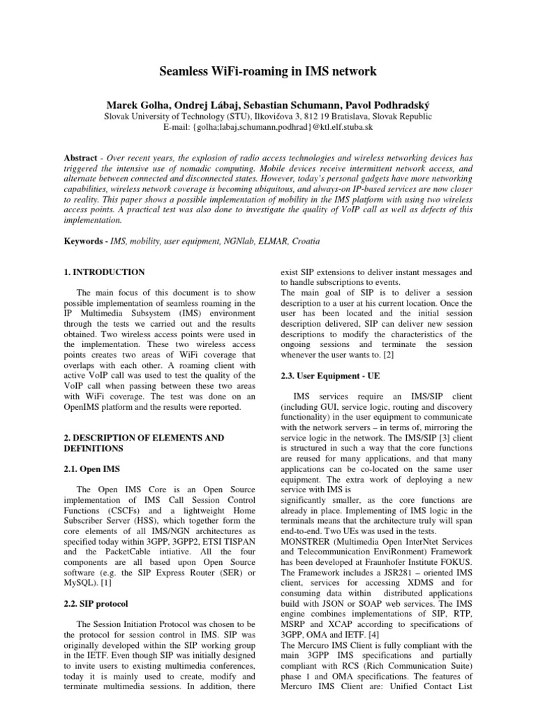 Seamless WiFi-roaming in IMS Network | PDF | Session Initiation Protocol | Ip Multimedia Subsystem