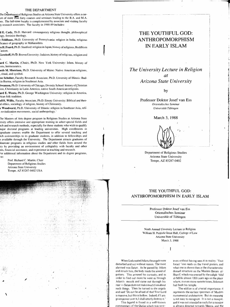 Josef Van Ess, The Youthful God Anthropomorphism in Early Islam | PDF