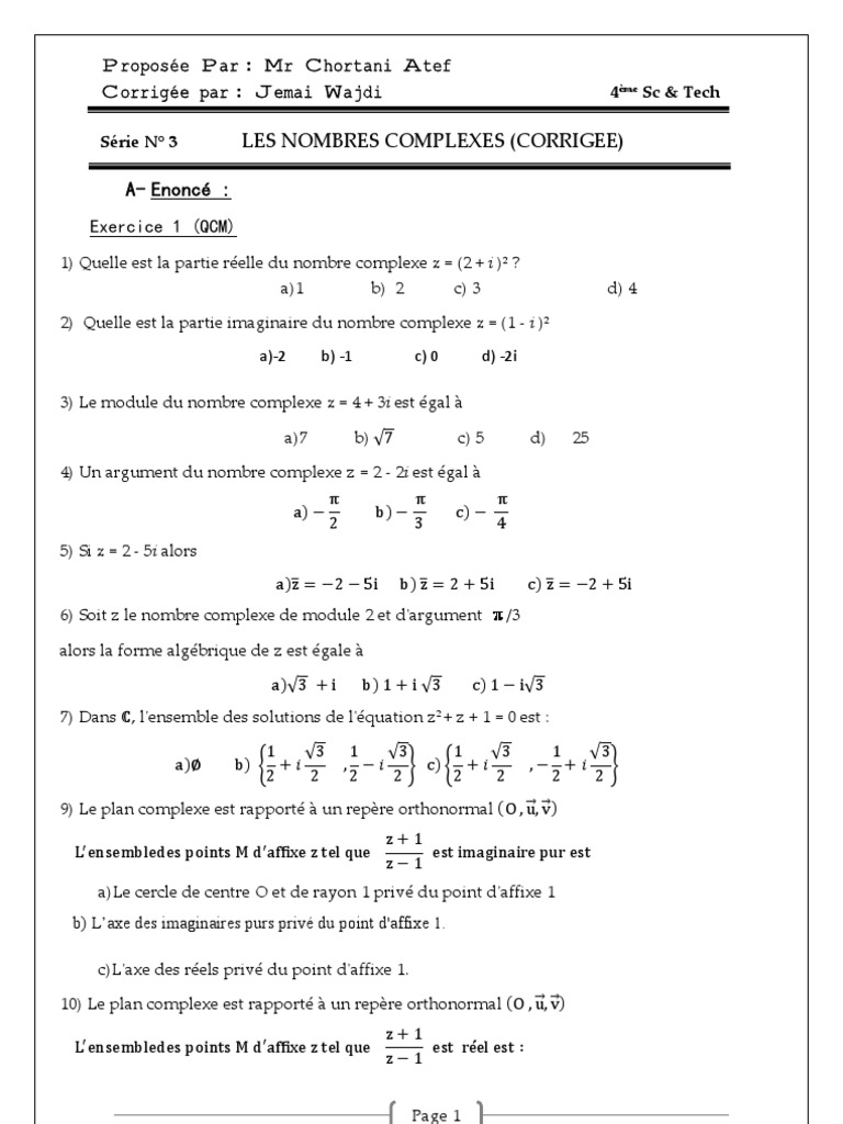 Série Corrigée Cplxe 4 SC | PDF | Nombre complexe | Algèbre générale