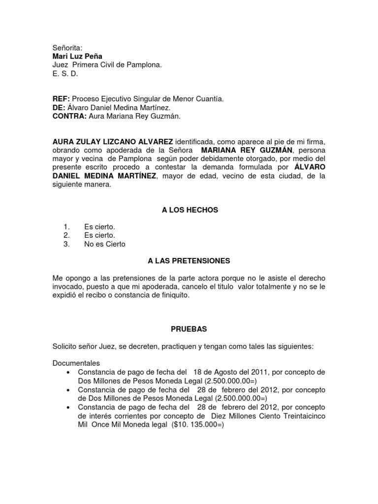 contestación de la demanda.docx | Demanda judicial | Instituciones sociales