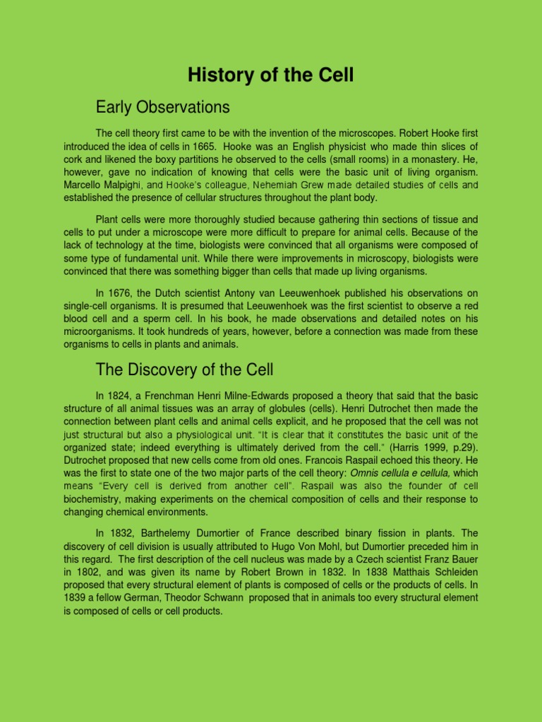 Discovery and History of Cells | PDF | Chromosome | Cell (Biology)