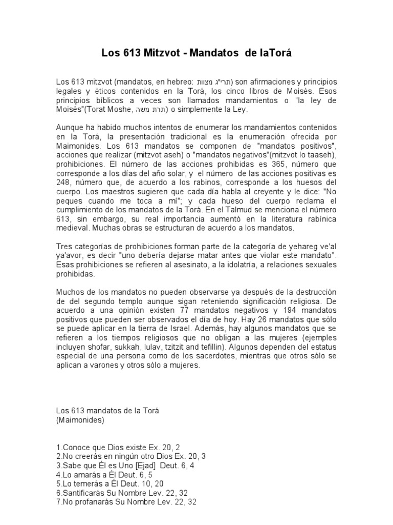 613 Mandatos (Rambam) | PDF | Diez Mandamientos | Mitzvá