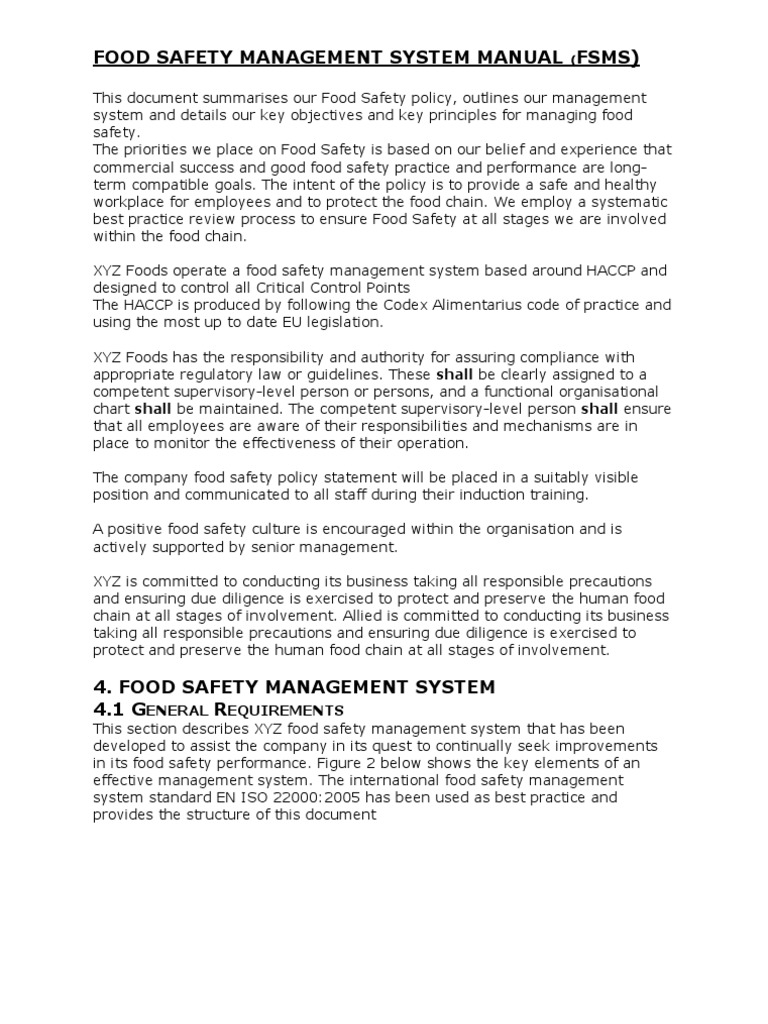 FSMS Manual | PDF | Food Safety | Hazard Analysis And Critical Control ...