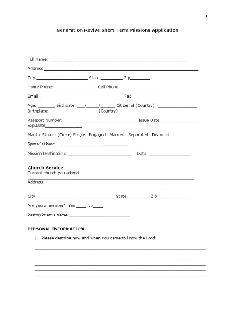 Short-Term Mission Trip Application | PDF | Vaccination | Minister ...