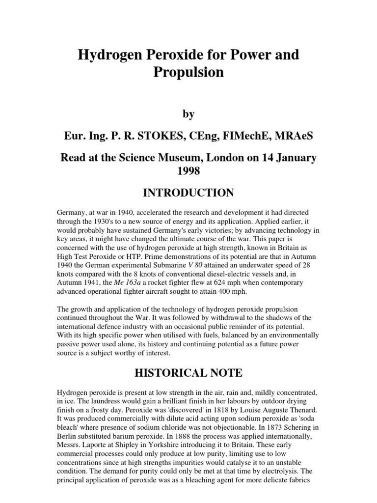 Hydrogen Peroxide For Power | PDF | Rocket | Rocket Engine