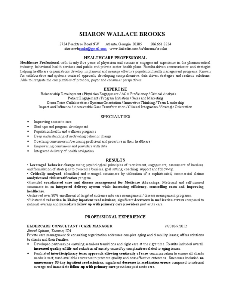 Sharon Brooks Resume | PDF | Patient Protection And Affordable Care Act | American Government