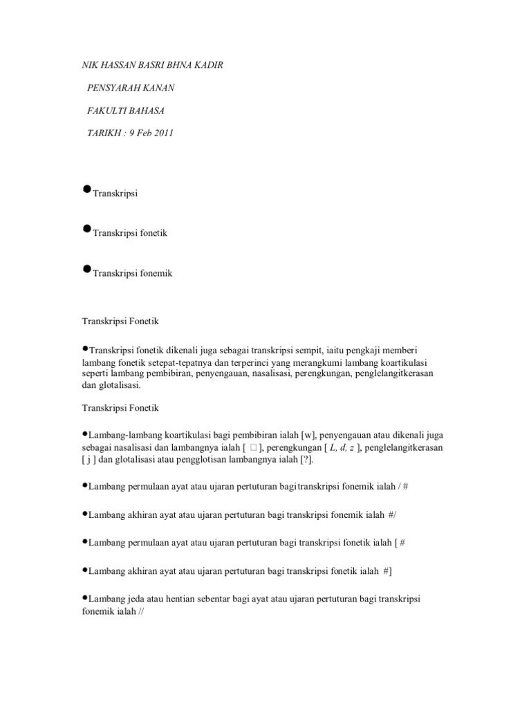 Transkripsi Fonetik Dan Transkripsi Fonemik | PDF