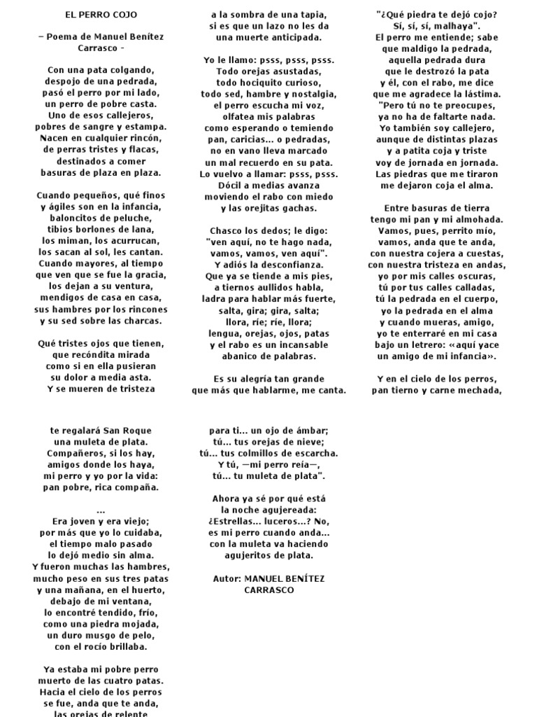 Poema del perro cojo de Benítez | PDF | Naturaleza | Ocio