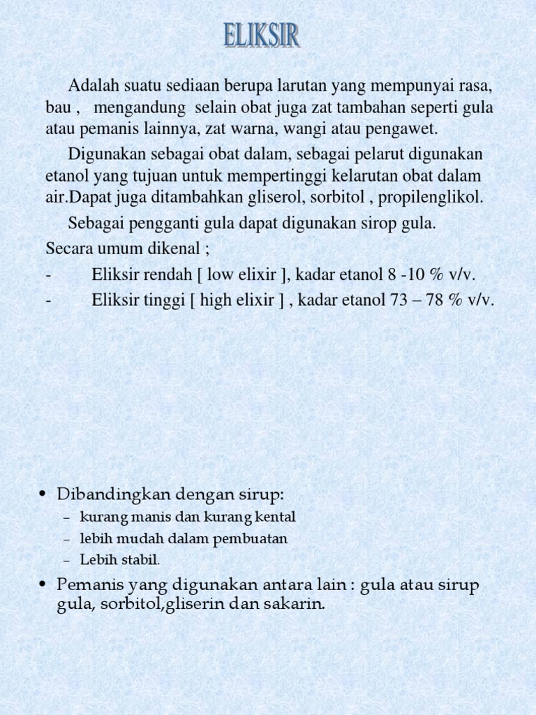 Proses Pembuatan dan Karakteristik Eliksir | PDF | Memasak, Makanan ...