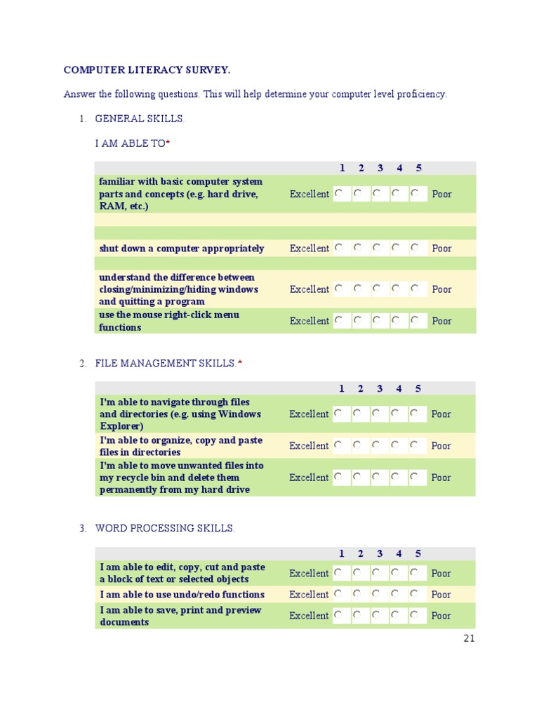 Computer Literacy Survey | PDF | English Language | Computer File