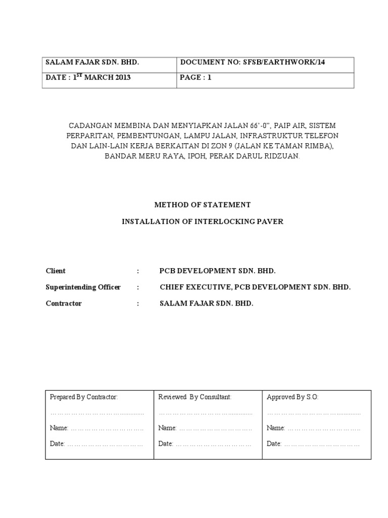 Method Statement Earthwork | PDF | Building Materials | Industries