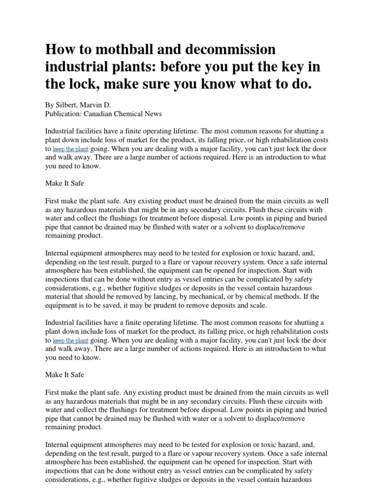 How To Mothball and Decommission Industrial Plants | PDF | Rust | Pipe ...