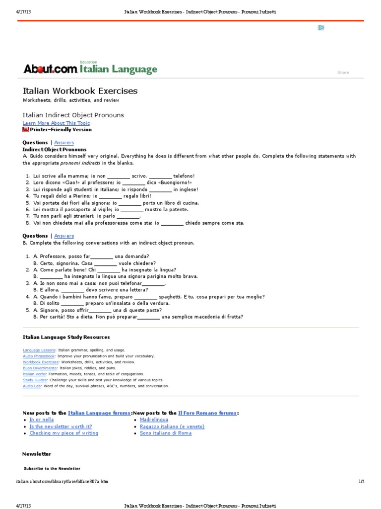 Italian Workbook | PDF