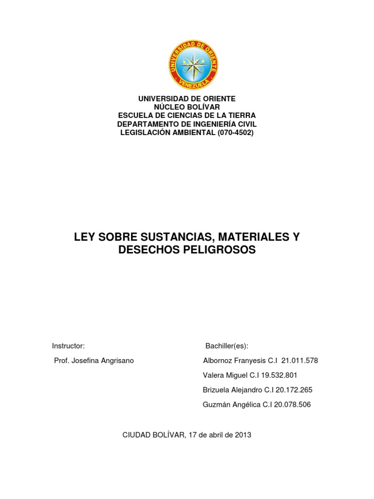Ley Sobre Sustancias, Materiales y Desechos Peligrosos | PDF | Mercancías peligrosas | Residuos