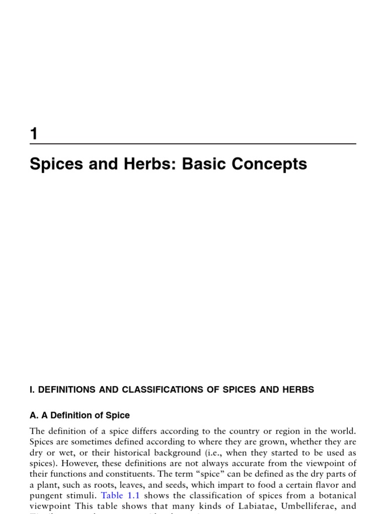 1 Spices and Herbs: Basic Concepts: I. Definitions and Classifications ...