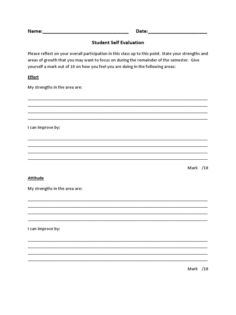Student Self-Evaluation Form | PDF | Career & Growth | Business