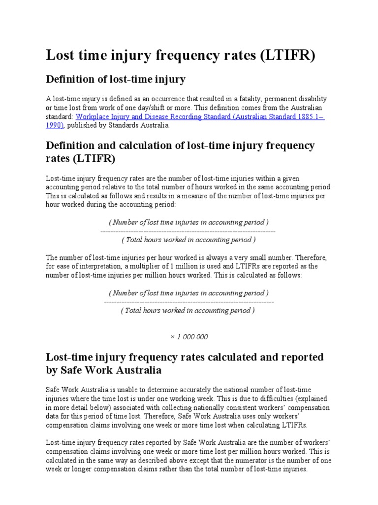 Lost Time Injury Frequency Rates | PDF