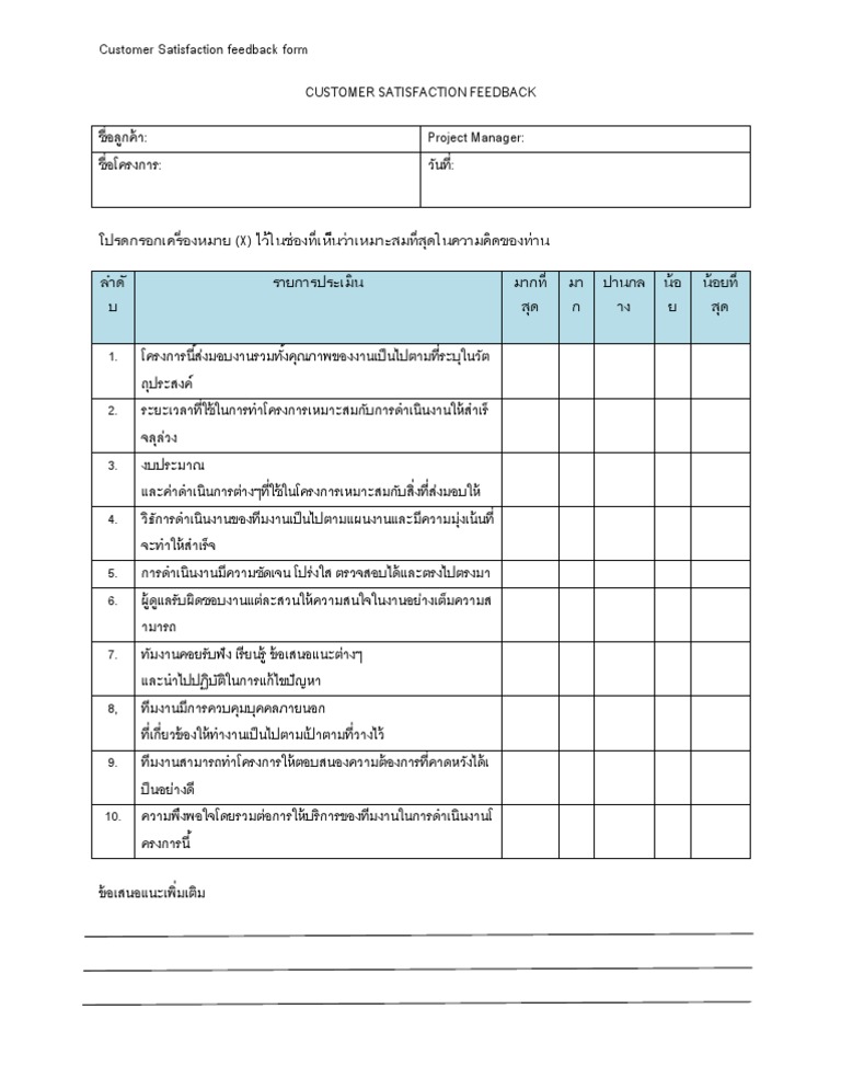 Customer Satisfaction Feedback Form | PDF