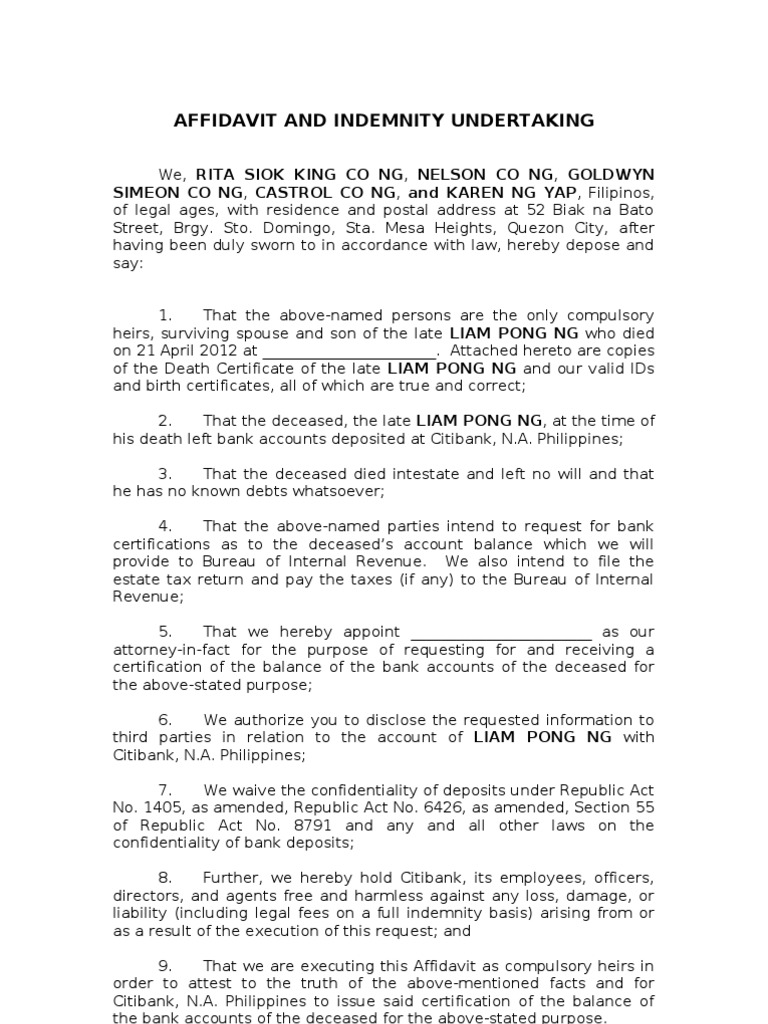 affidavit and indemnity undertaking.doc | Justice | Crime & Justice