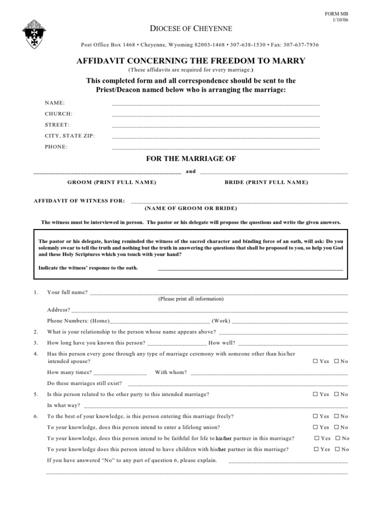 Diocese of Chayenne Freedom To Marry | PDF | Baptism | Oath