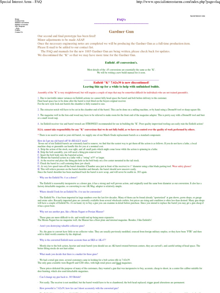 Enfield Conversion Faq and Tips Special Interest Arms - Faq | PDF ...