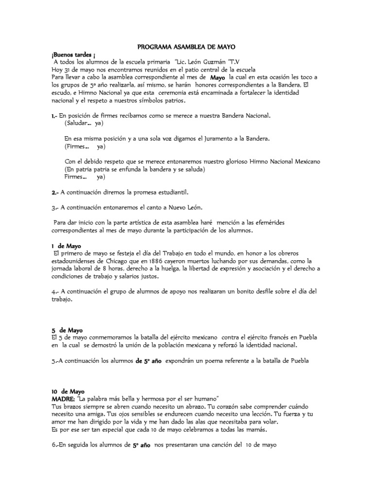 Programa Asamblea de Mayo | PDF | México | Agitación