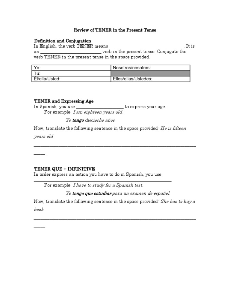 Understanding TENER in Present Tense | PDF | Foreign Language Studies ...