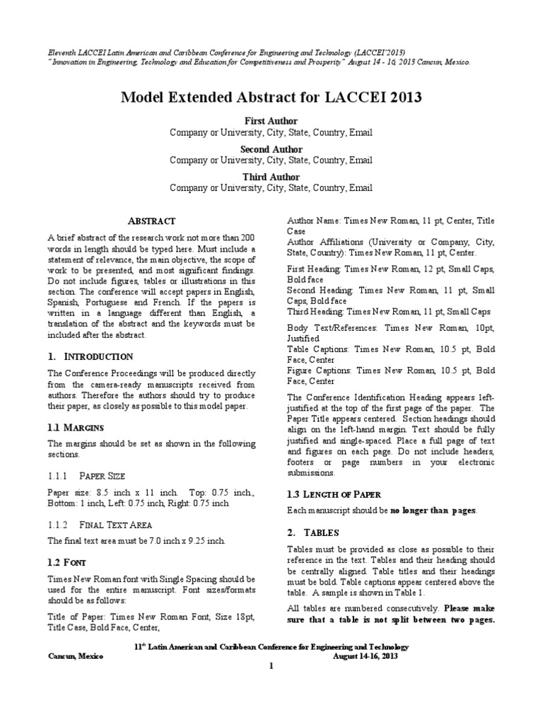 LACCEI 2013 Template-Extended Abstracts | PDF | Abstract (Summary ...