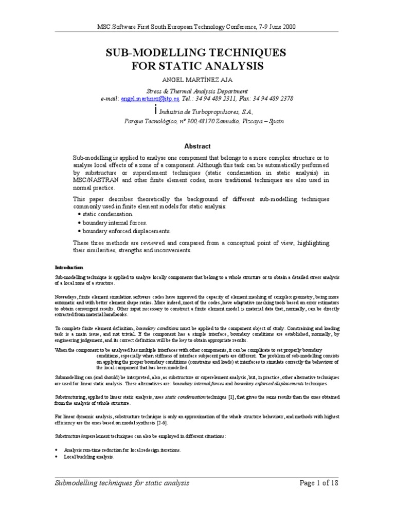 Sub-Modellingrg Techniques | PDF | Finite Element Method | Force