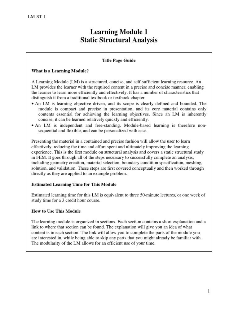 Static Structural Analysis | PDF | Computers | Technology & Engineering