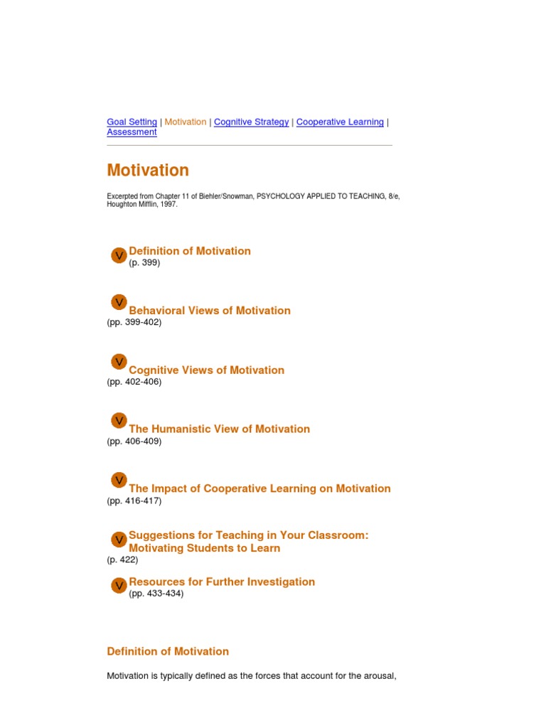 Motivation: Goal Setting Cognitive Strategy Cooperative Learning ...