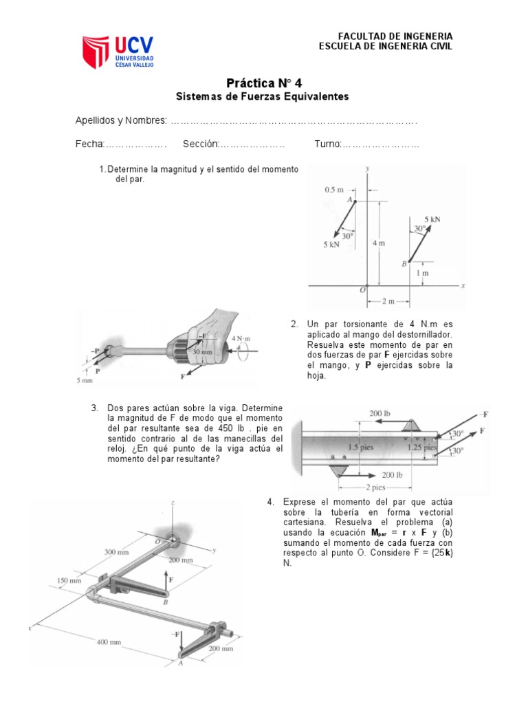 Practica Calificada 4-Estatica | Descargar gratis PDF | Fuerza | Vector Euclidiano