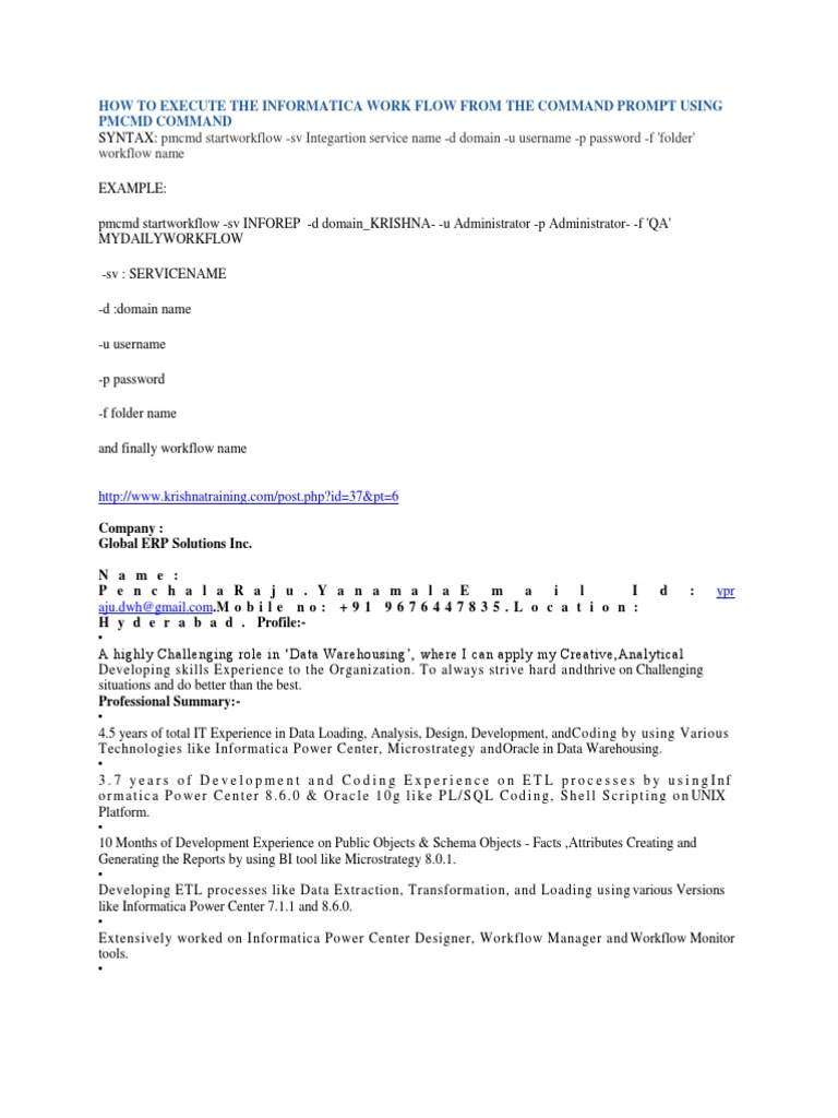 Informatica Workflow Using Pmcmd Pdf Oracle Database Sql