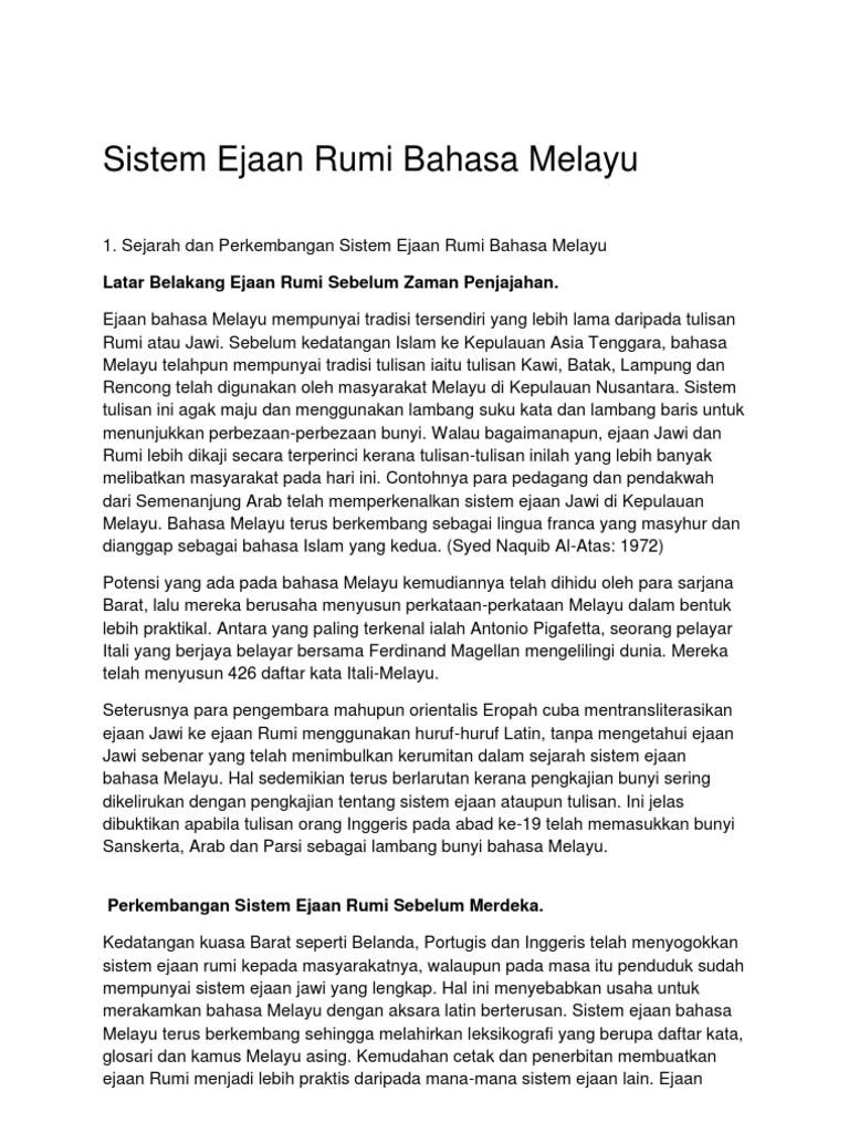 Sistem Ejaan Rumi Bahasa Melayu | PDF