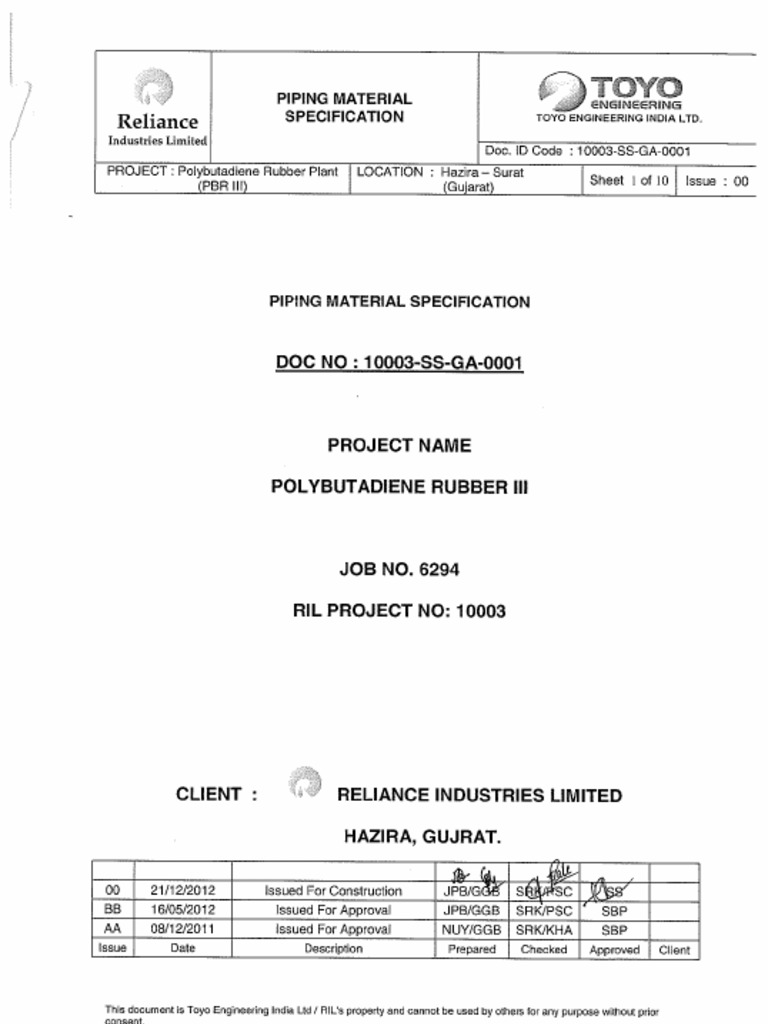 Piping Material Specification - REV-00 | PDF