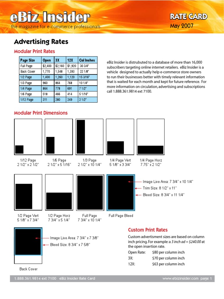 Ebiz Insider Magazine Rate Card | PDF | Advertising | Publishing