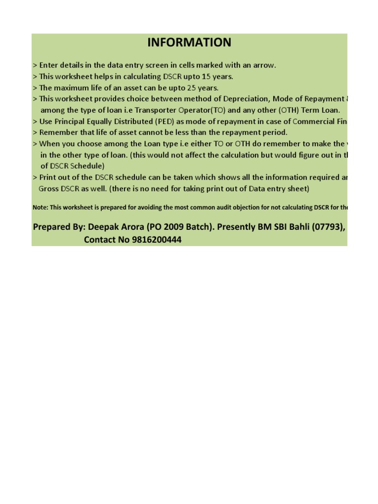 DSCR Calculation Sheet (Excel 2003 Ver) | PDF | Depreciation | Worksheet
