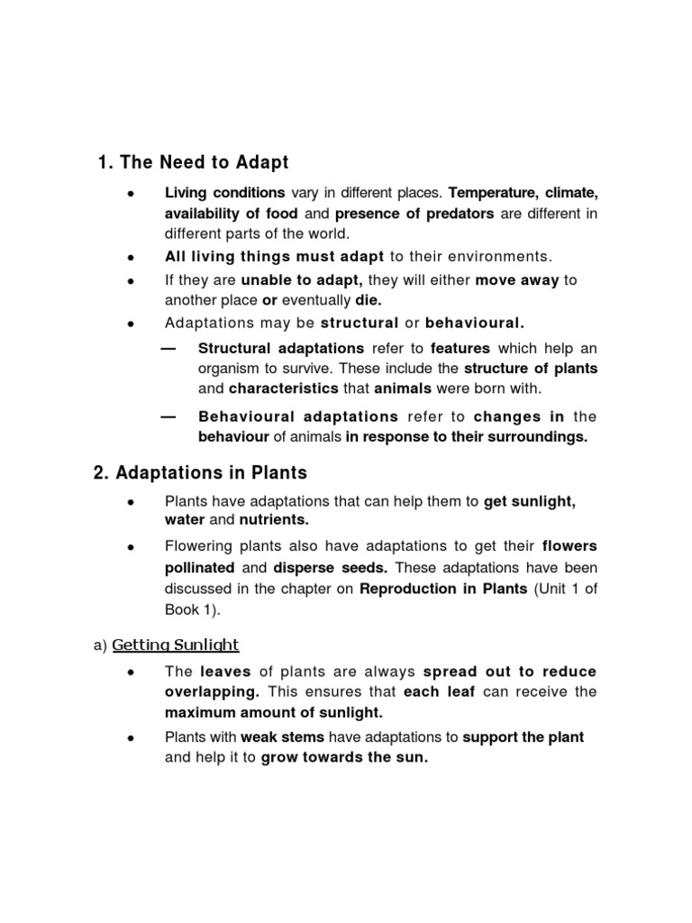 Adaptation Notes | Predation | Plants