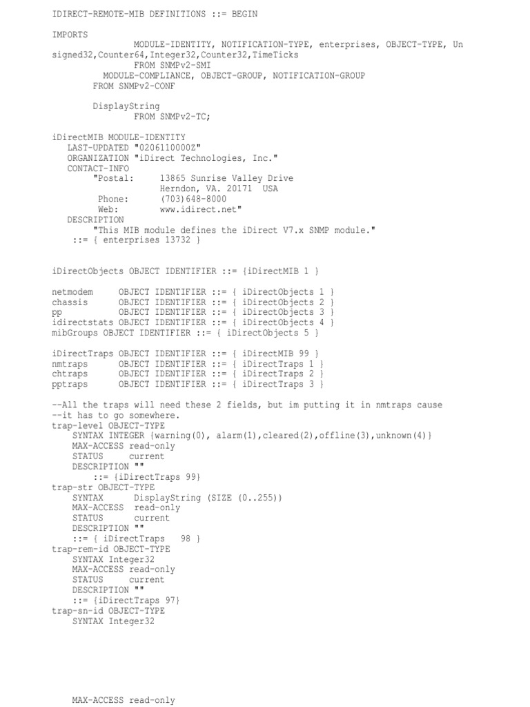 Configuration and Status Monitoring of iDirect Network Devices through ...