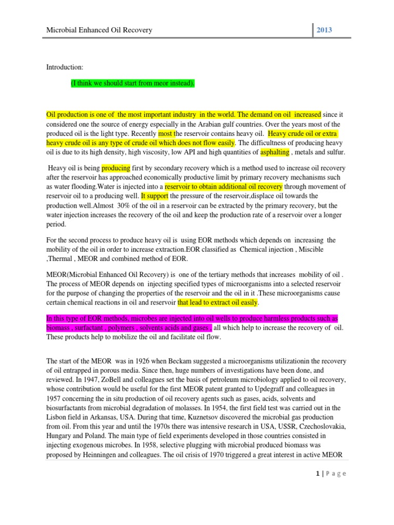 Introduction (MEOR) | PDF | Enhanced Oil Recovery | Petroleum