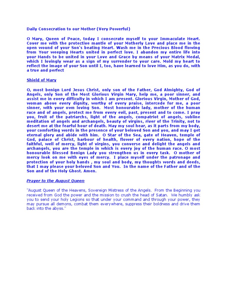 Daily Consecration To Our Mother | PDF | Mary, Mother Of Jesus | Angel