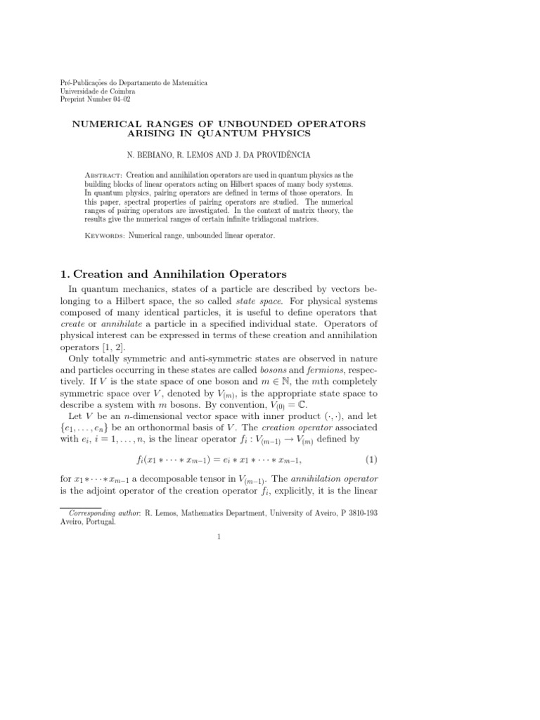 Numerical Ranges of Unbounded Operators | PDF | Eigenvalues And Eigenvectors | Matrix (Mathematics)