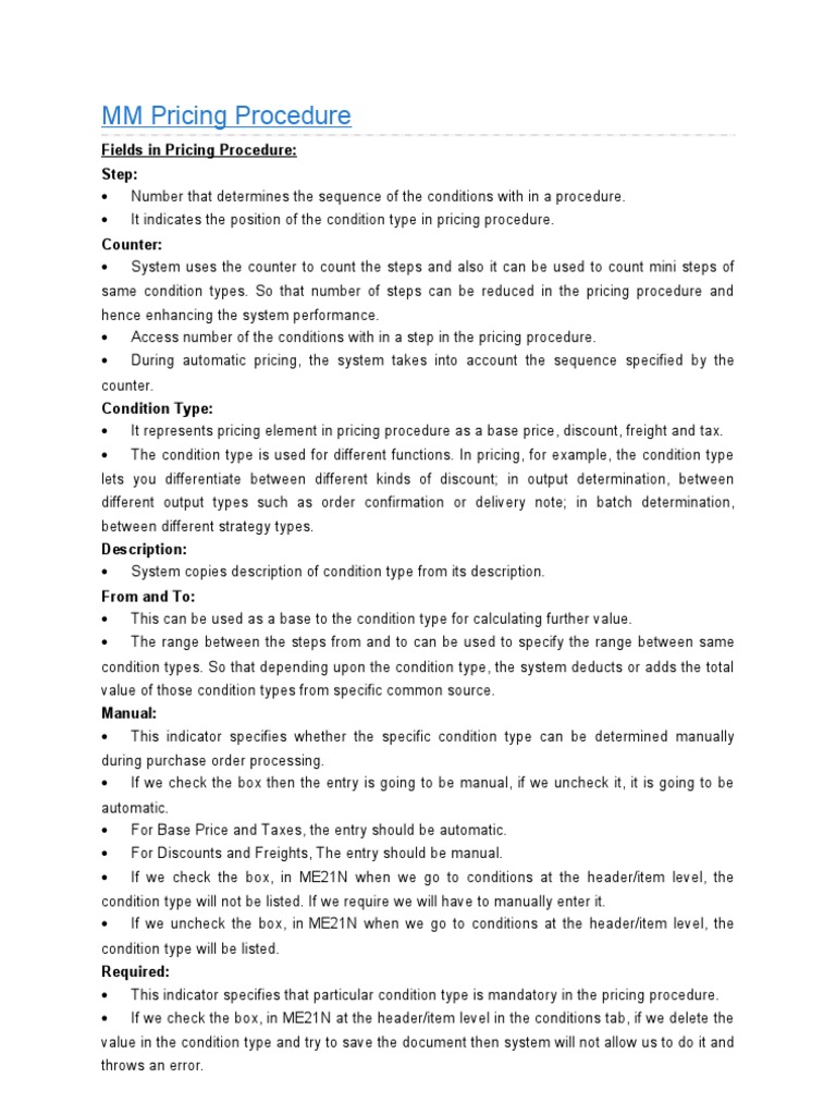 MM Pricing Procedure | Download Free PDF | Formula | Revenue