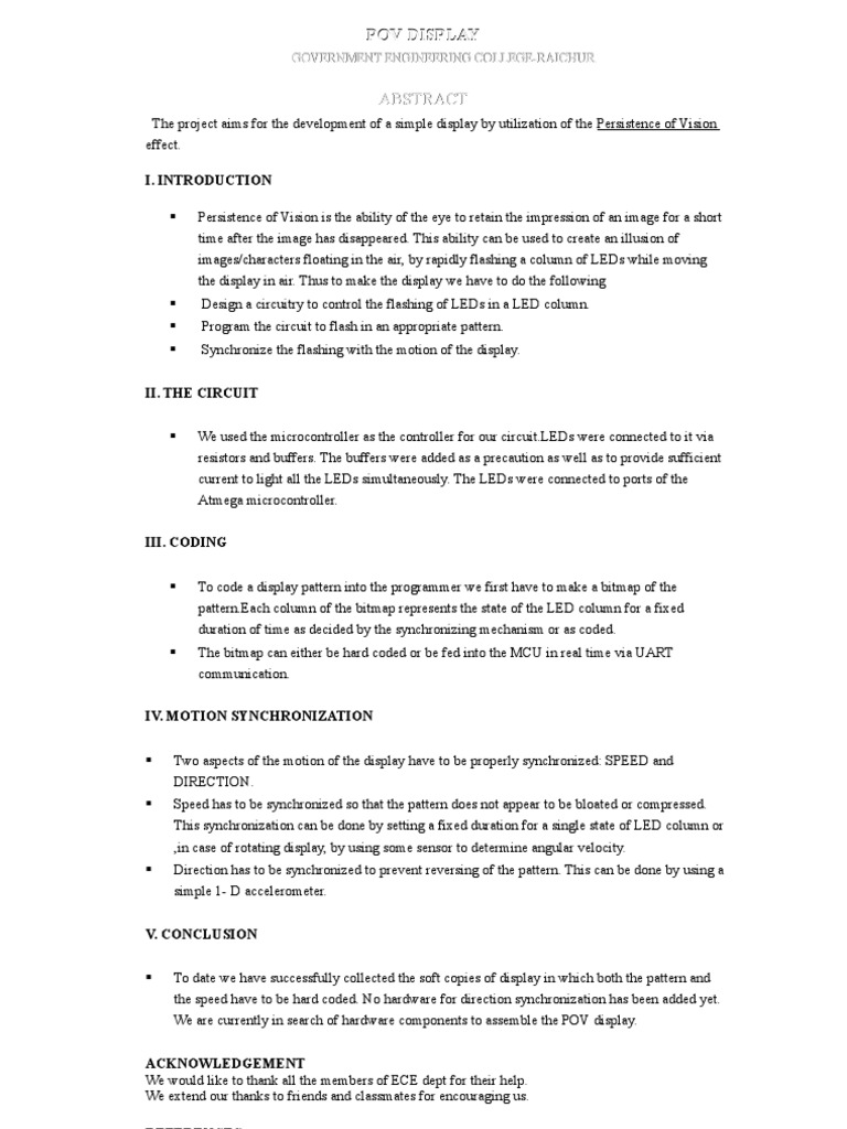 Project Synopsis - Persistence of Vision | PDF | Light Emitting Diode ...