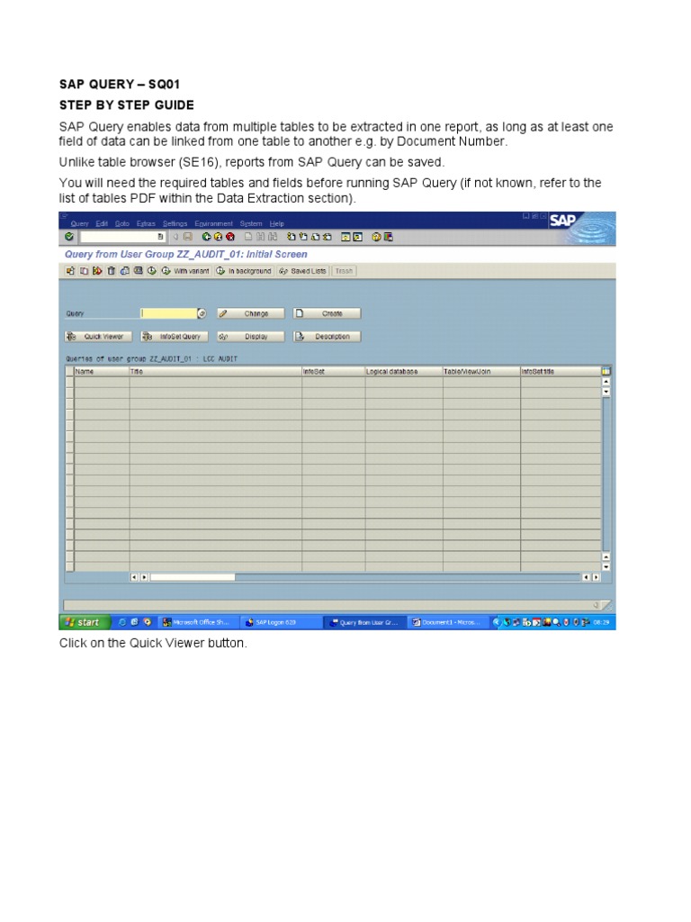 Sap Query Sq01 Step by Step Guide | PDF
