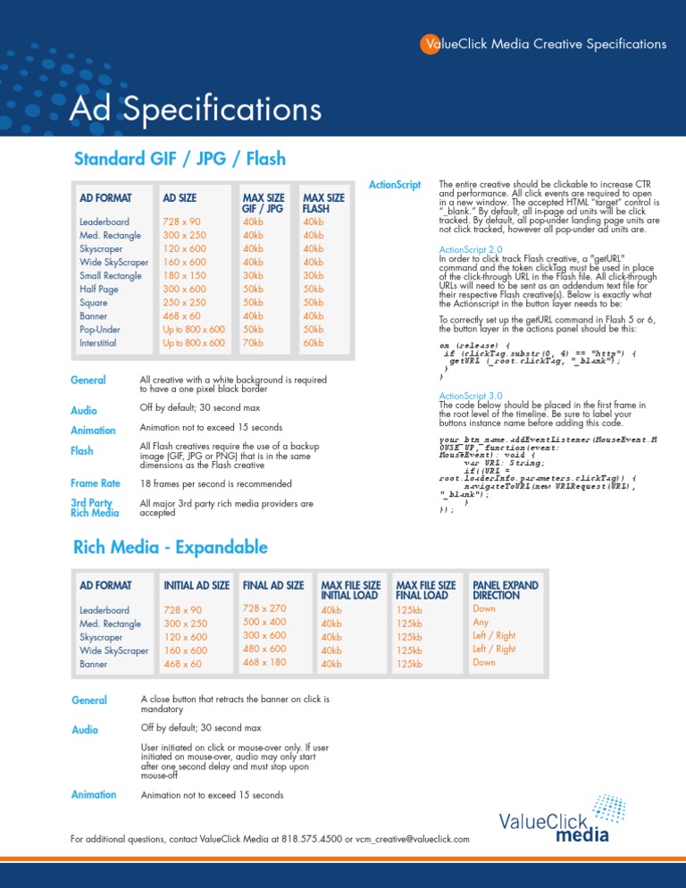 ValueClick Media Ad Specifications Guide | PDF | Adobe Flash | Computing