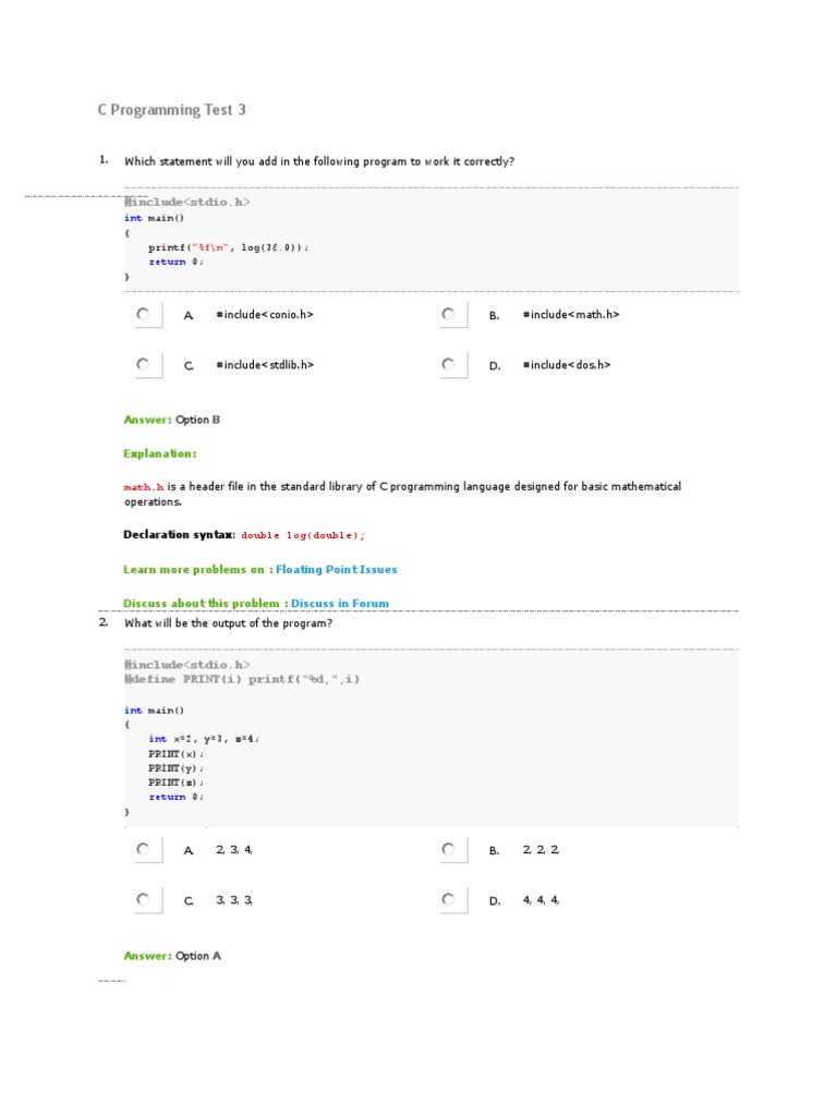 C Programming Test 3 Pdf C Programming Language Pointer Computer Programming 