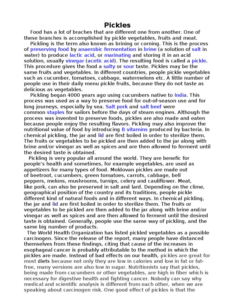 Pickles: Preserving Food Anaerobic Fermentation Brine Salt Lactic Acid ...