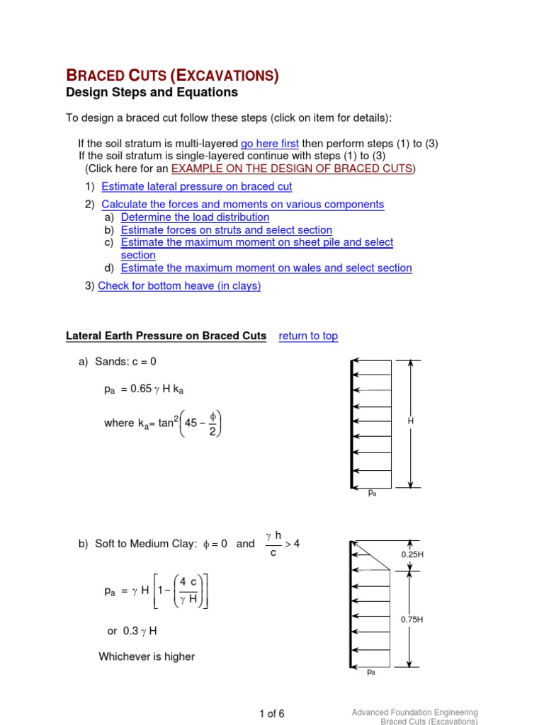 Braced Cuts (Excavations) | PDF | Deep Foundation | Physics