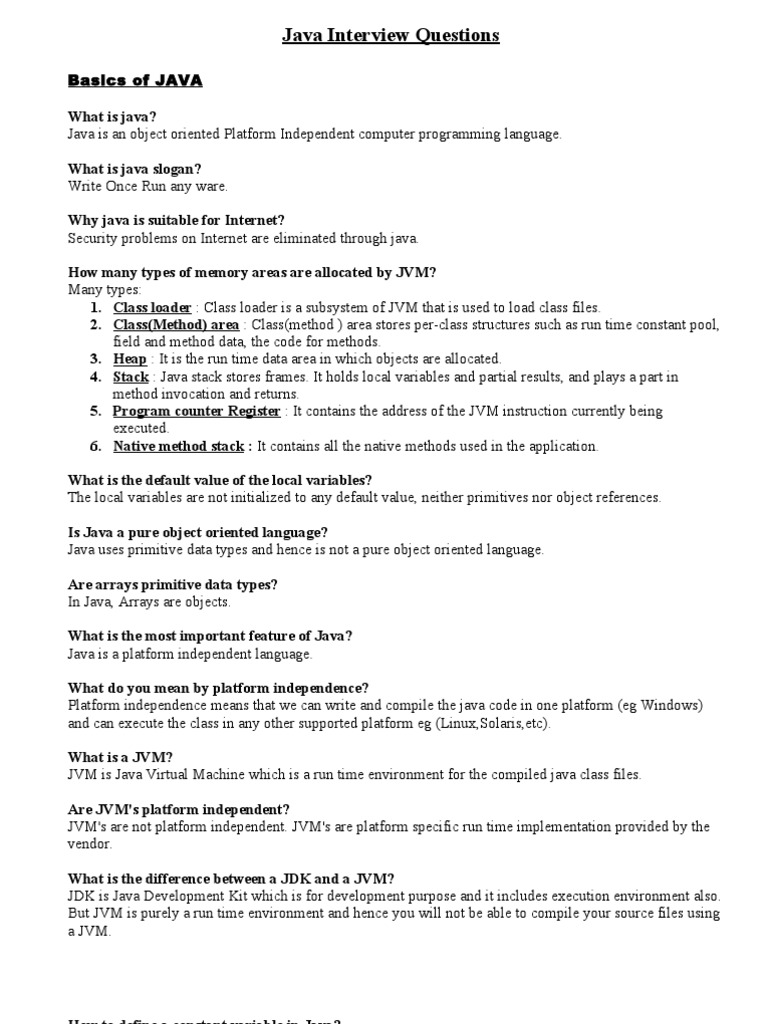 Java Interview Questions Class Computer Programming Method